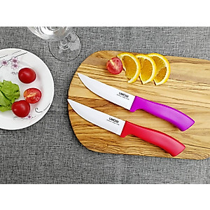 UMOGI Ceramic Steak Knives Set of 4 with Covers in Gift Box - Utility Knife Large Size - Healthy Stain Resistant & Rust Proof - Dishwasher Safe - Best for Meat Tomatoes Vegetables Fruits BBQ