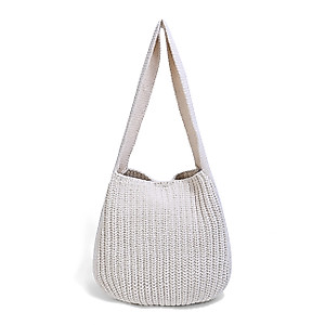 ENBEI Women's Shoulder Handbags Crocheted Bags Large knit bag Tote bag aesthetic for school cute Tote bags for women Christmas gifts (creamy-white)