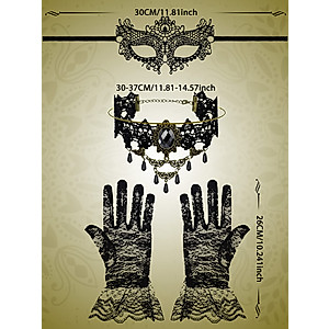 Boao Masquerade Costume Set for Women, Lace Masquerade Mask Gloves Black Gothic Choker Necklace Cosplay Accessories (Elegant Style)