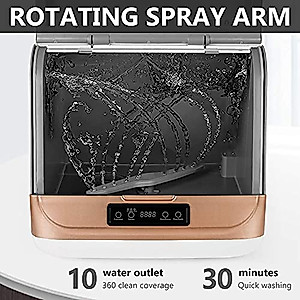HAIMIM Portable Countertop Dishwasher,4 Washing Programs, Air-Dry Function and LED Light for Small Apartments, Dorms and RVs (Golden)