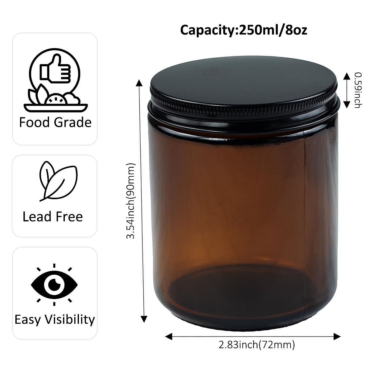 12-Pack of 8 OZ Candle Jars with Lids, Glass Candle Jars for Candle Making and Candle DIY, Empty Candle Container Tins, Food-Grade Material, Modern Design for Home Decor and Organization Decor