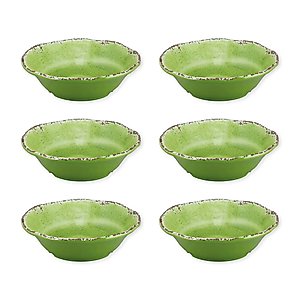 UPware Melamine Dinner Bowl Set of 6, BPA-Free Dishwasher Safe Round Bowls, Dinnerware Kitchen Bowls for Pasta, Rice, Soup, and Salad, 7 Inch Bowls (Crackle, Green)