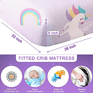 Wowelife Unicorn Crib Bedding Set Purple, Premium 3-Piece Baby Bedding Set Unicorn, Baby Girl Nursery Crib Set, Breathable and Soft for Boy and Girl