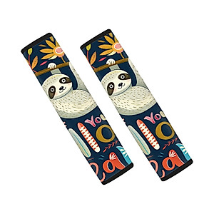 AFPANQZ 2pcs Funny Sloth Seat Belt Pads Covers Universal Fit for Truck Vans Sedans SUVs Safety Seatbelt Pad Cushion Comfortable Driving Car Seats Accessories Black One Pair