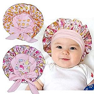 2pcs Pack Baby Bonnet Kids Bonnet Infant Satin Silk Hair Bonnets For Girls Boys Toddler newborn infants with tie band bow 6-12 months