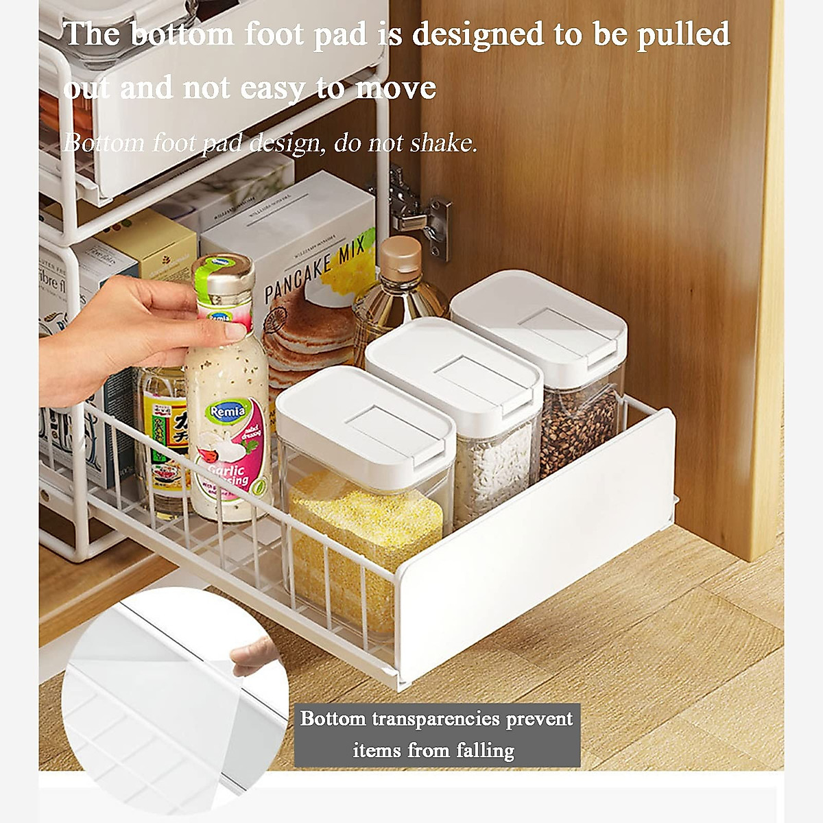 LEAYAN Under Sink Storage Storage Shelf for Bathroom Kitchen, Sliding Under Cabinet Organizer for Bathroom Kitchen Pull Out Drawer Under Cabinet Shelf Under Sink Rack Shelf, White 40.2x30x21.3cm