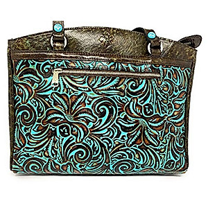 PATRICIA NASH WOMEN'S TOOLED TURQUOISE COLLECTION POPPY LEATHER TOTE HANDBAG PURSE