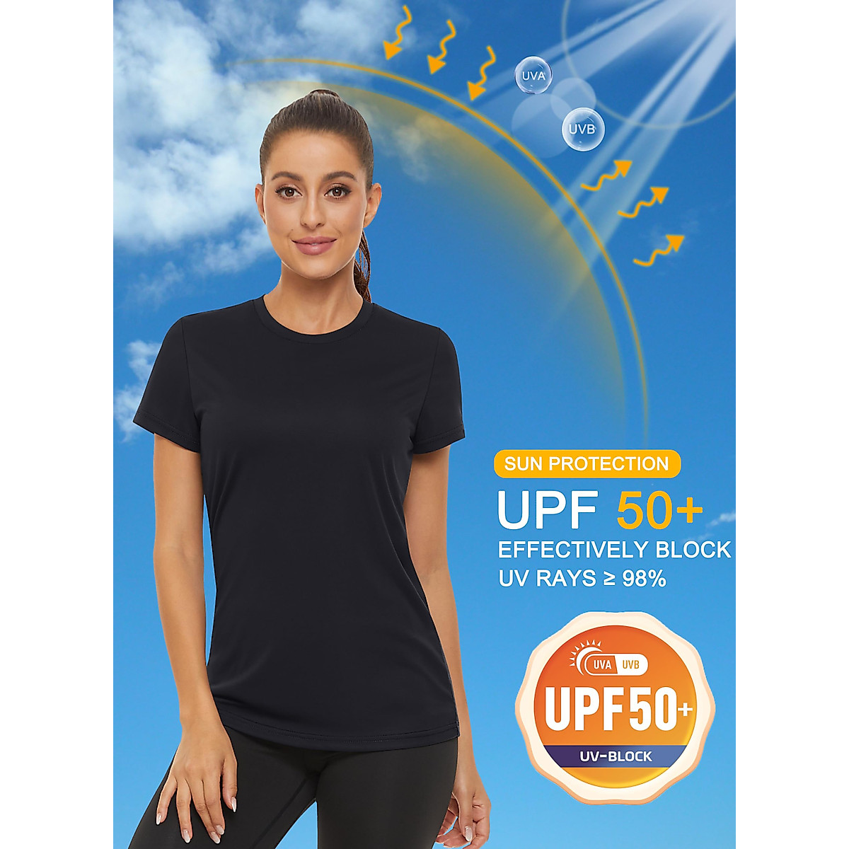 MAGCOMSEN Womens Athletic Tops for Running Moisture Wicking Shirts Black Tshirts Short Sleeves Rash Guard Outdoor Sports Quick Dry Hiking Shirts,S