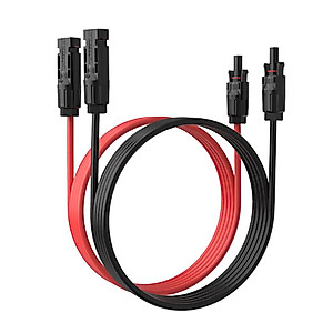ELFCULB Solar Panel Extension Cable - 1Pair 12AWG 3FT Solar Extension Cable Black ＆ Red, Solar Panel PV Cable Wire with Male/Female Connectors