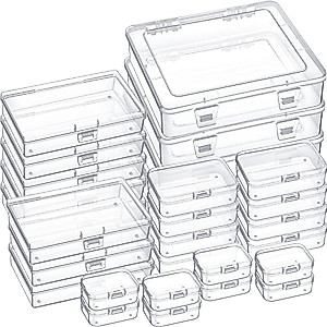 Leelosp 28 Pieces Mixed Sizes Small Storage Containers Rectangular Plastic Organizer Box Clear Bins Lids Empty Crayon Boxes Case Hinged for Item Organizing