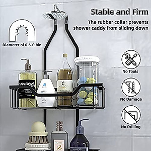TQSAYHOB Shower Caddy Over Shower Head, Anti-Swing Shower Caddy Hanging with Hooks and Soap Holder Rustproof Shower Organizer Hanging Shower Caddy for Shampoo Conditioner Razors Soap Shower Sponge
