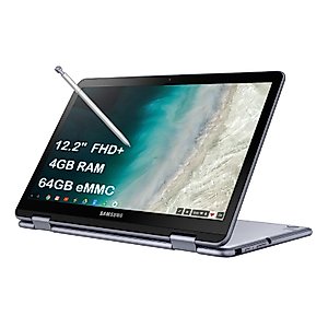 Samsung Chromebook Plus V2 360 12.2" FHD+ 2-in-1 Touchscreen (Intel Celeron 3965Y, 4GB RAM, 64GB eMMC, Active Stylus) Home & Education Laptop, 10-Hour Long Battery Life, 13MP Dual Webcam, Chrome OS