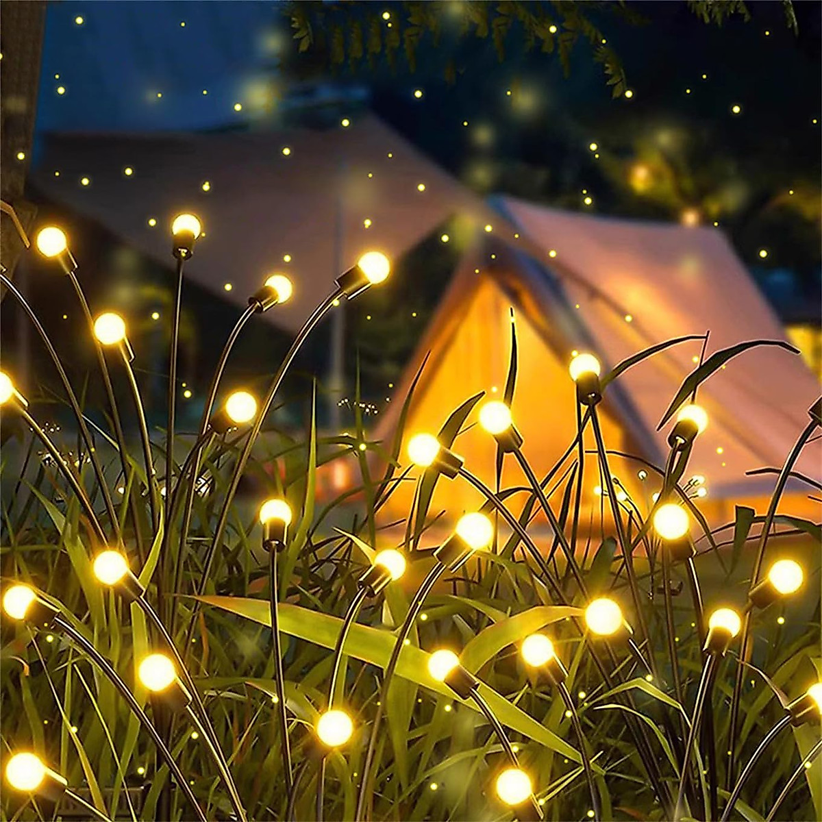 Jpnew Solar Garden Lights 4 Pack Solar Firefly Lights 10LED Waterproof Outdoor Solar Swaying Light, Sway by Wind for Pathway Yard Walkway Patio Fence Decorations Warm White