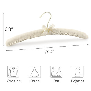 TOPIA HANGER Padded Hangers for Women Clothing,17-inch Satin Hangers 10 Pack Thick Foam Padded No Shoulder Bump for Sweaters, Coat, Blouses, Dresses-Ivory,CT18I-10