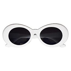 JUSLINK Bold Retro Oval Mod Thick Frame Sunglasses Round Lens Clout Oval Goggles White