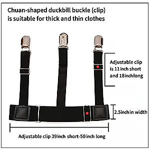 Bexicsea Mens Shirt Stays With Sock Garters,Adjustable Elastic Shirt Suspenders Holder,Shirt Tucker Clips(black)