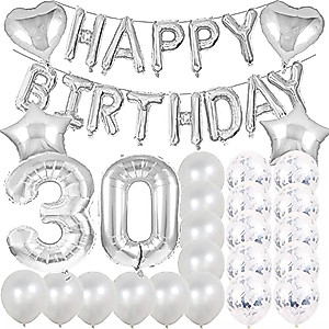 Sweet 30th Birthday Decorations Party Supplies,Silver Number 30 Balloons,30th Foil Mylar Balloons Latex Balloon Decoration,Great 30th Birthday Gifts for Girls,Women,Men,Photo Props