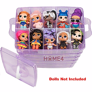 HOME4 No BPA 60 Adjustable Compartments 6 Layers Stackable Storage Container Organizer Carrying Display Case, Compatible with Small Toys Lol, Shopkins, Omg (Dolls Not Included) (Purple)