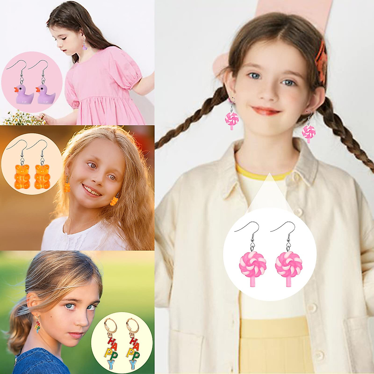 35 Pairs Cute Fun Earrings Weird Aesthetic Kawaii Funny Indie Unique Cool Star Moon Earrings for Women Gummy Bear Duck Mushroom Fruit Food Flowers Boba Goldfish Earrings Bulk