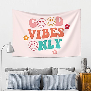 Good Vibes Only Pink Tapestry for Bedroom Teen Girl, Preppy Cute Tapestry Retro Quote Banner Wall Hanging Flag for Classroom Living Room College Dorm Home Decor Party Decorations Gift, 40" x 28"