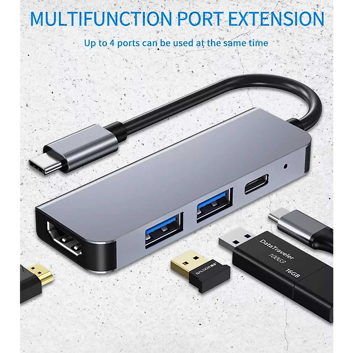 USB C to HDMI Multiport Adapter，USB-C Multi-Port Hub with 4K HDMI Output, 1 USB 3.0, 1 USB 2.0, Type C Power Delivery Port，Compatible with MacBook Ipad HP Dell XPS and More Type C Device