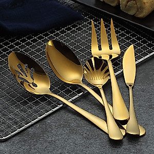 Berglander Silverware Serving Set 6 Pieces, Stainless Steel Serving Spoons Set, Flatware Serving Set, Serving Utensils Set Easy to Clean and Dishwasher Safe