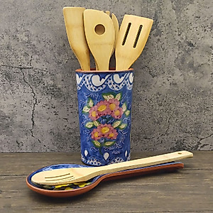 Handmade Hand Painted Portuguese Pottery Ceramic Spoon Rest (Floral), 11'' x 4.75'' x 0.5'' inches