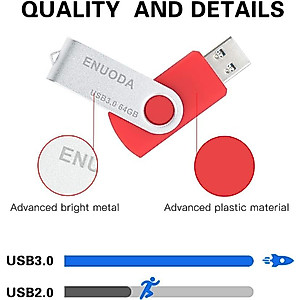 ENUODA 64GB USB Flash Drive 5 Pack 64GB Thumb Drives High Speed USB 3.0 Memory Stick Jump Drive Pen Drive for Storage and Backup (5 Colors)