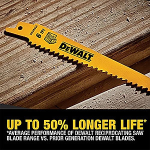 DEWALT Reciprocating Saw Blades, Bi-Metal Set with Case, 10-Piece (DW4898) , Yellow
