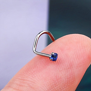 COCHARM 20G G23 Titanium Blue Screw Nose Studs Ring S-Shaped Diamond Cubic Zirconia Nose Bone Piercing Jewelry