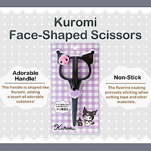 SanrioOriginal Face Shaped Scissors (Japan Import) - Includes Cherry Blossom Message Card (Kuromi)