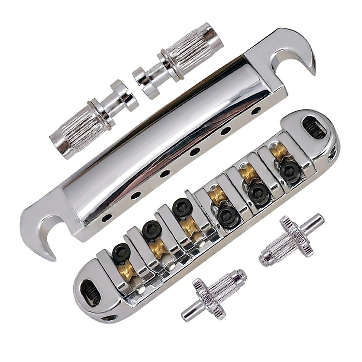 Abr-1 Style Tune-o-matic Bridge Tailpiece Roller Saddle Bridge for Gibson Les Paul Gear Replacement (Chrome)