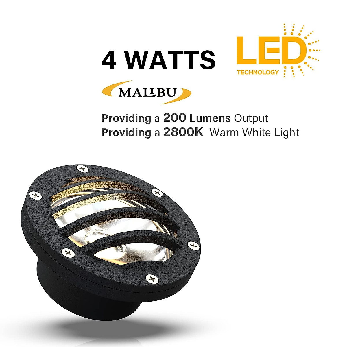 Malibu 4 Pack Outdoor Low Voltage Well Lights 4 Watt 200 Lumen LED Landscape Lighting Kit 2800K Warm White Metal In-Ground Light with Connector