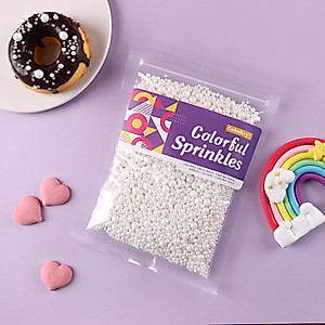 Edible Sprinkles for cake decorating, 7 ounces White Pearl Sugar Candy cupcake, cookies, ice cream toppings cake decorations for wedding shower party Anniversary