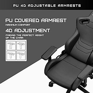 Anda Seat Kaiser Frontier Black PVC Leather Gaming Chair - XL Premium Ergonomic Gamer Chair for Adults, Video Game Chairs with Memory Foam Neck Pillow & Lumbar Back Support - Office Computer Seat