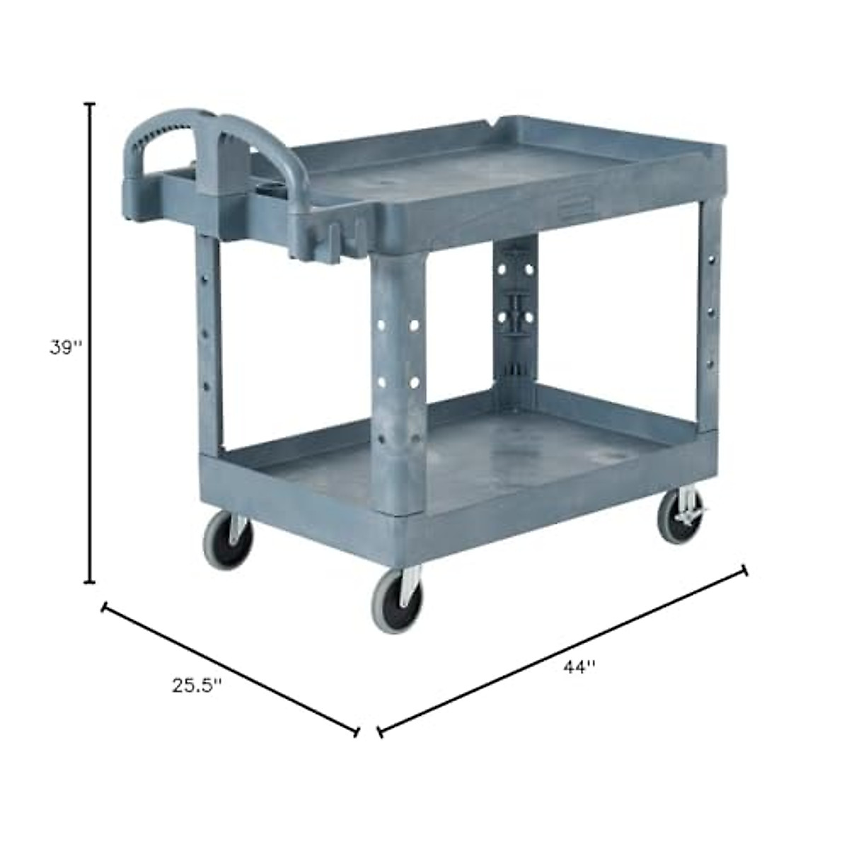 Rubbermaid Commercial Products Brute Heavy Duty 2-Shelf Utility/Service Cart, Medium, Lipped Shelves, Ergonomic Handle, 500 lbs. Capacity, Gray, for Warehouse/Garage/Cleaning/Maintenance/Stadiums
