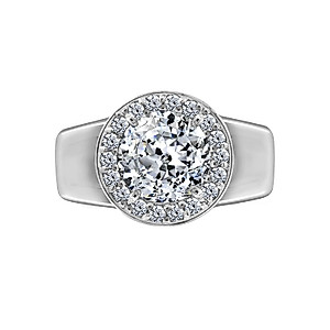 DIAMONBLISS Platinum Plated Sterling Silver 100-Facet Cubic Zirconia Wide Band Halo Ring (7)