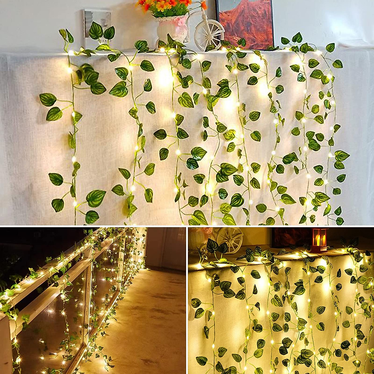 Alpha Decor Ivy for Bedroom， 12 Total 240 LED Curtain String Lights， Fake Plant Rattan Hanging Garland for Wedding Party Patio Wall and Indoor Outdoor Decor