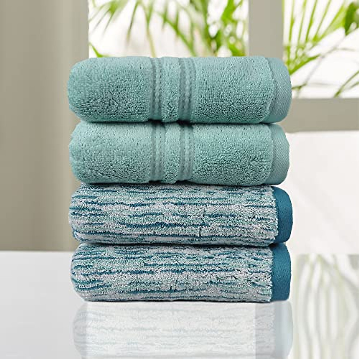 kathy ireland® 100% Cotton Hand Towels Set, 4 Piece Bathroom Towels, Ultra Soft, Highly Absorbent Luxury Hotel & Spa Towels Large Hand Towel, 600 GSM (Aqua)