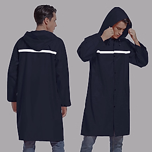 Mens Long Hooded Safety Rain Jacket Waterproof Emergency Raincoat Poncho(Navy,XL)