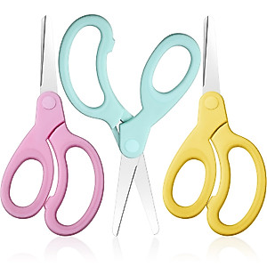 Mudder Left Handed Scissors Kids 8-12 5.9 Inch Safety Children Scissors with Blunt Tip Stainless Steel Blades and Grip for Home School Office, Assorted Color(Pink, Light Green, Yellow,3 Pieces)