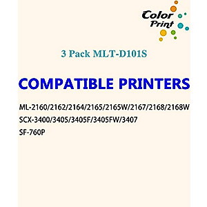 3-Pack ColorPrint Compatible Toner Cartridge Replacement for Samsung MLTD101S MLT-D101S 101S Used for ML-2160 ML-2165 ML-2165W SCX 3400 3400F 3400FW SCX-3405 SCX-3405F 3405FW SF-760P Printer (Black)