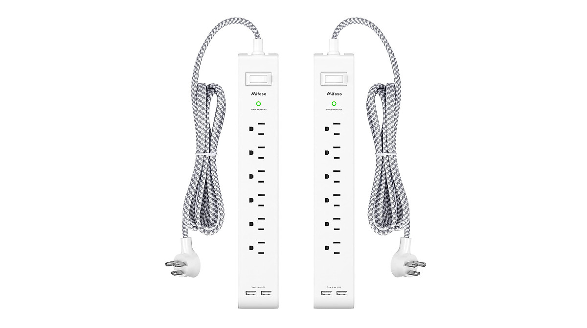 2 Pack Power Strip with USB Ports - 12FT Extension Cord