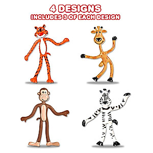 ArtCreativity Bendable Zoo Animals, Set of 12 Flexible Animal Figures, Birthday Party Favors for Boys & Girls, Stress Relief Fidget Toys for Kids and Adults, Goody Bag Stuffers, Piñata Fillers