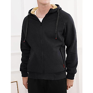 Gihuo Men's Winter Sherpa Lined Hoodie Zip Up Sweatshirt Heavyweight Warm Fleece Jacket with Pockets (Black, L)