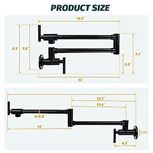 Pot Filler Faucet, Solid Brass Commercial Pot Filler Wall Mount Kitchen Stove Faucet Folding Restaurant Sink Faucet with Joint Swing Arm & Handles (Black)