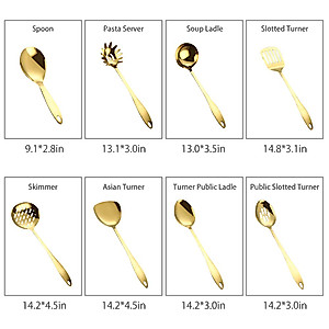 Kelendle 8 Piece Stainless Steel Kitchen Utensil Set Black Nonstick Cooking Utenisls Titanium Plated Kitchen Tools Gadgets Slotted Spatula Spoon Turner Ladle Dishwasher Safe