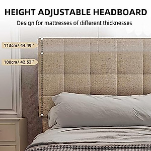 RIDFY Queen Size Bed Frames with LED Lights, Modern Upholstered Platform Bed Frame with Adjustable Headboard, Camas, Heavy Duty Wood Slat Support, No Box Spring Needed,Easy Assembly, Beige