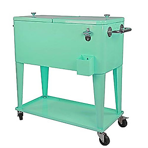 HomeAesthetics 80 Qt. Retro Rolling Cooler Ice Chest Cart with Shelf & Bottle Opener - Seafoam, Great for Outdoors, Patios, Decks, Parties, Backyards, Bars