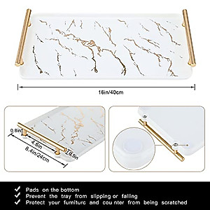 Ottoman Coffee Table Serving Tray, Large White Ceramic Decorative Trays for Coffee Table, Entryway Table, Console Table, Kitchen Island, Organizer Vanity Tray for Jewelry & Perfume (Gold Foiling)